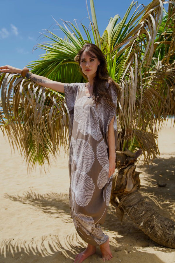 Palama Zen Maxi Dress - Shitake & White - The Mākeke