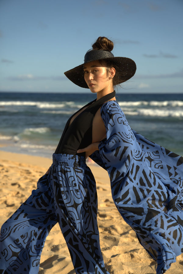 Palazzo Pant & Kimono Set - Tattoo in Royal & Black | Pop-Up Mākeke ...